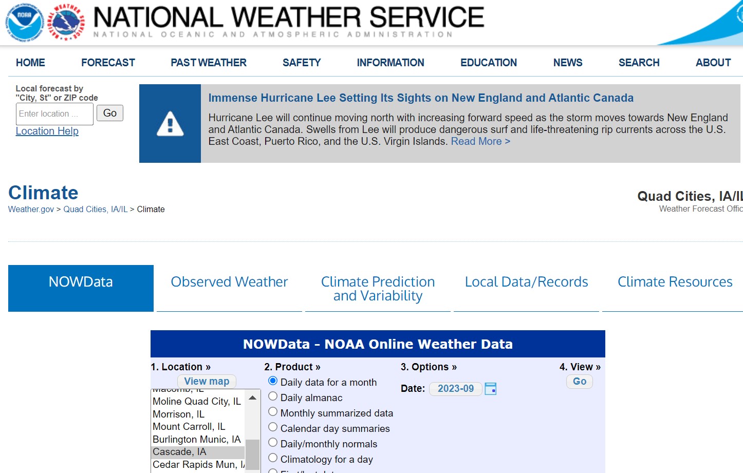 City of Cascade - Local Weather Data
